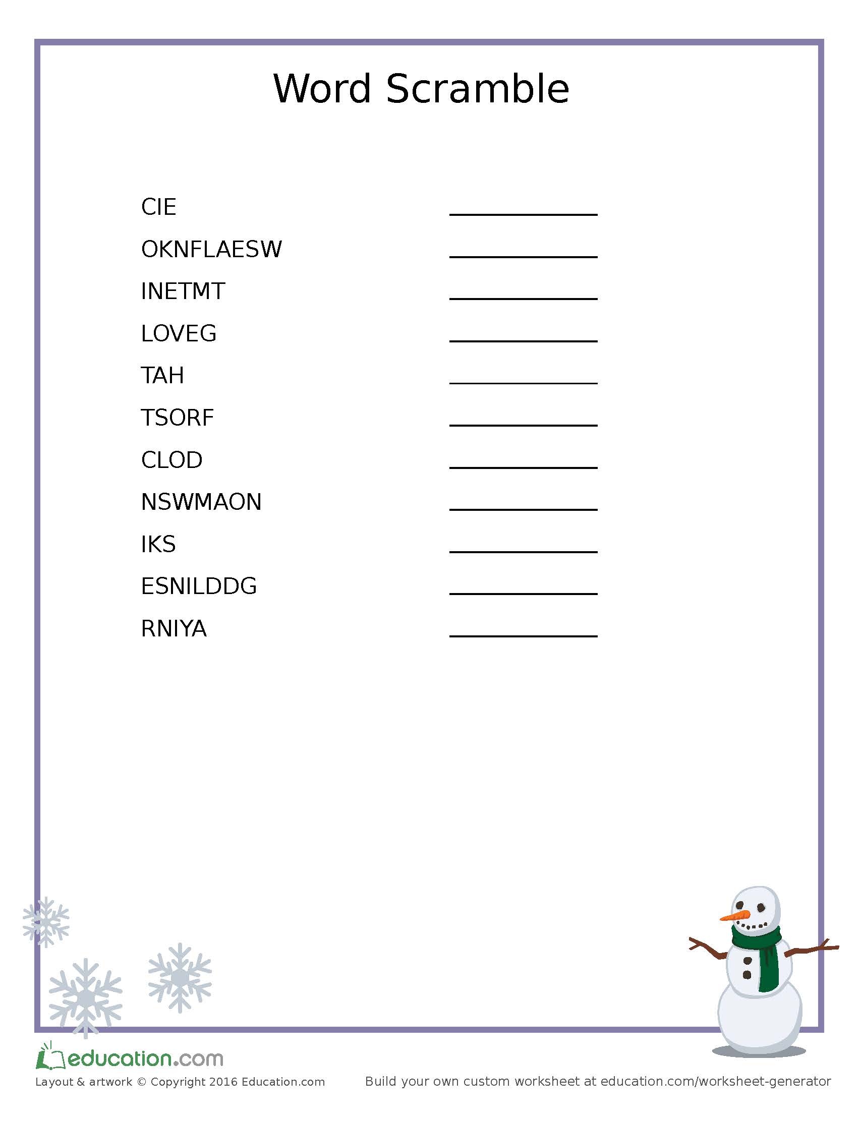 Word Scramble - Snowman Puzzle - The Dad Website